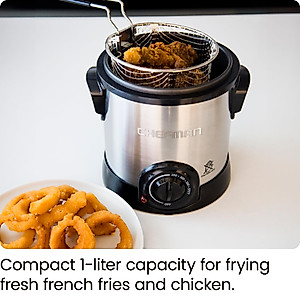 Chefman Fry Guy Deep Fryer with Removable Basket, Easy-to-Clean Non-Stick Coating and Cool-to-Touch Exterior, Adjustable Temperature Control, 4.2 Cup/ 1 Liter Capacity, Stainless Steel