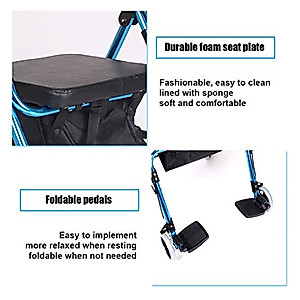 Rollator Walker with Seat - Folding Rolling Walking Aid with 6-inch Wheels - 8-Level Height Adjustable, Load-Bearing 220 Lbs Rolling Walkers/Blue/Shopping Box