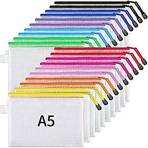 JARLINK 20 Pack 10 Colors Zipper Mesh Document Pouch, 6x9 Inch/A5, Plastic Water-Resistant File Bags, for School Office Supplies, Cosmetics Travel Storage, Assorted Color