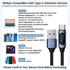 USB C to A Cable Fast Charging Cable, 66W/6A 6.6FT USB C Charging Cable with Led Display, USB Type C Cable Nylon Braided 480Mbps USB C Fast Charging Cable for Samsung Galaxy iPad LG