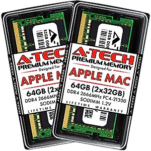 A-Tech 64GB Kit (2x32GB) RAM for Apple iMac & Mac Mini (2018, 2019 & 2020) | DDR4 2666 MHz SODIMM PC4-21300 / PC4-21333 260-Pin SO-DIMM Memory Upgrade