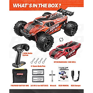 BEZGAR HM181 Hobby Grade 1:18 Scale Remote Control Monster Vehicle Trucks - 4WD Top Speed 35 Km/h All Terrains Off Road RC Truck, Waterproof RC Car with 2 Rechargeable Batteries for Kids and Adults