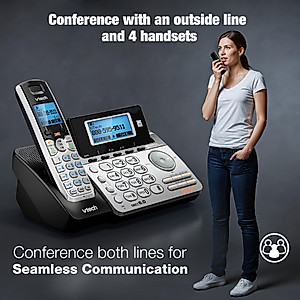 VTech DS6151-2 2 Handset 2-Line Cordless Phone System for Home or Small Business with Digital Answering System & Mailbox on each line, Silver