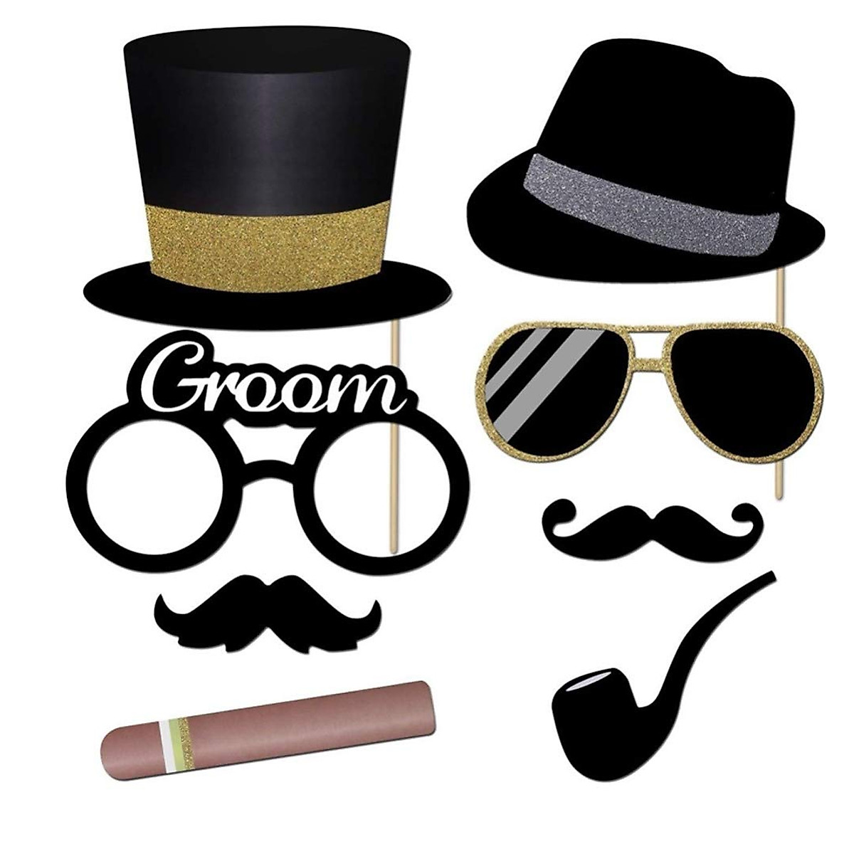 Bemeet 52 Pcs Wedding Photo Booth Props Kit, DIY Funny Selfie Prop with Stick for Bridal Shower and Birthday Party, Easy to Assemble Dress up Accessories and Party Supplies for Cosplay