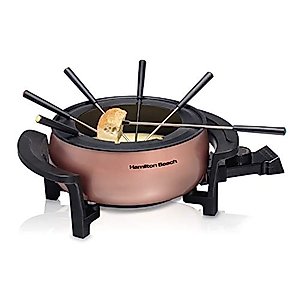 Hamilton Beach 3 Quart / 2.8 Liter 3QT Copper Electric Fondue Pot Set with Temperature Control, 6-Color Coded Forks, for Cheese, Chocolate, Hot Oil, Broth (86201)