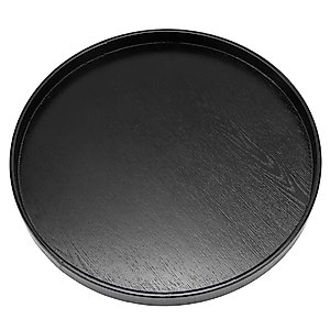 Food Serving Tray Wooden Round Anti-Slip Black Tea Tray Serving Table for Home Shop Office Bar Use(30cm)