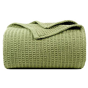 Waffle Weave Blanket King - 100% Cotton Breathable Lightweight All Season Layering Thermal for Bed Sofa Couch 90 x 108 Inches-Sage Green by BBH