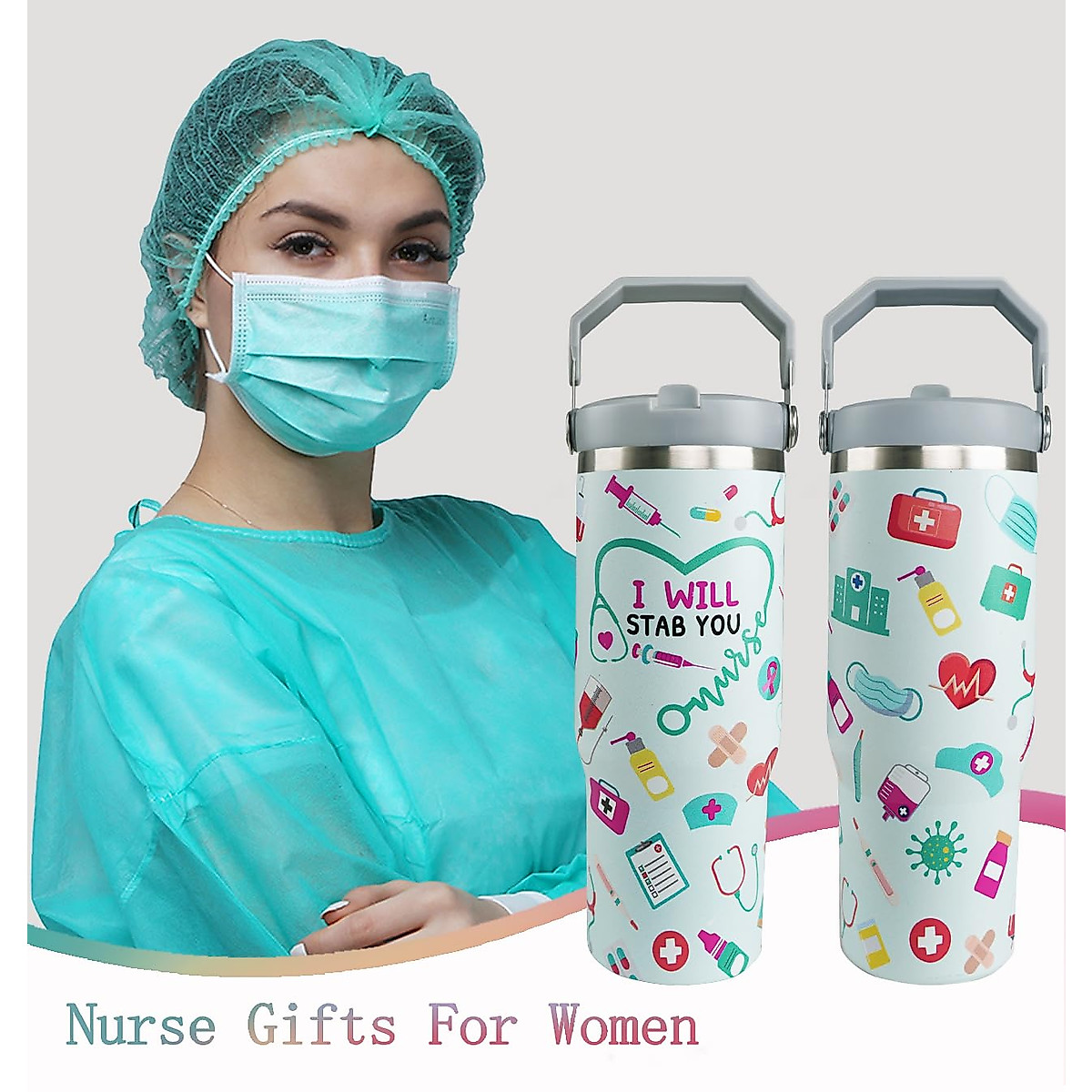 ZNYYZYBA Nurse Tumbler Nurse Gifts for Women - Nurse Appreciation Gifts Nurses Week Gifts for Female Male Nurse、 New Nurses、 RN、 LPN, 30oz Nurse Thermal Mug with Handle and Flip Straw