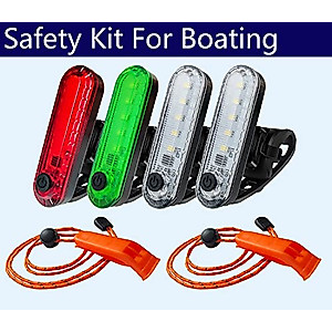 Amzonly LED Navigation Lights Kit for Boat Kayak, Stern Lights Battery operated, 4Pack Rechargeable LED Lights for Night Kayaking, Bike Tail Light, 4 Light Mode Options, 2pcs Safety Whistle included