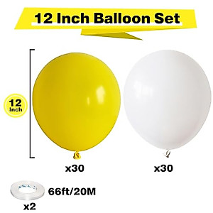 Yellow and White Balloons, 60pcs 12 Inch Yellow White Balloons Latex Helium Party Balloons for Birthday Baby Shower Sunflower Honeybee Theme Engagement Anniversary Bachelorette Party Supply Decoration