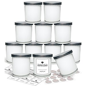 SUPMIND 12 Pack 10oz Glass Candle Jars with Lids and Sticky Labels, Empty Candle Jars for Making Candles Bulk Containers(Inner White)