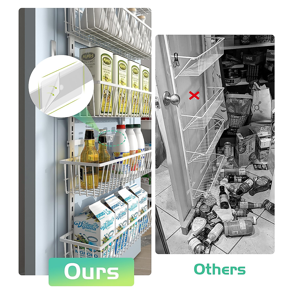 Mefirt White 9-Tier Over The Door Pantry Organizer, Pantry Organization and Storage, Deep Baskets Hanging Heavy-Duty Metal, Wall Spice Rack Seasoning Shelves for Home & Kitchen, Laundry Room Bathroom