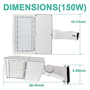 150W LED Parking Lot Light 21000 LM, 5000K 1-10V Dimmable LED Shoebox Pole Area Light (600W MH Equiv), Direct Arm Mount IP65 Waterproof 100-277V AC, UL&DLC, White (Direct Arm Mount, 150Watts)