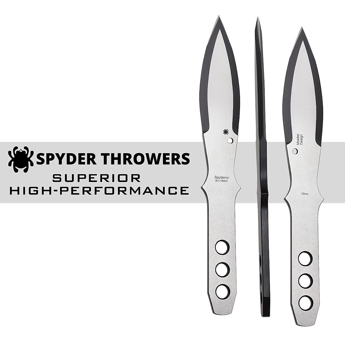 Spyderco SpyderThrowers - Large - Set of Three 8Cr13MoV Stainless Steel Knives and Leather Sheath - TK01LG