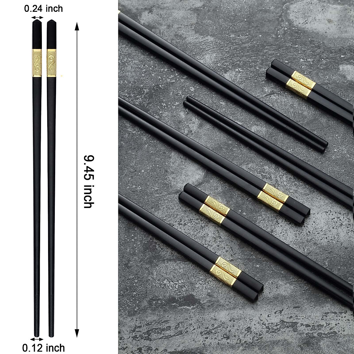 10 Pairs Chopsticks Reusable, Funnydin 9.4'' Heat-Resistant Fiberglass Chopsticks Reusable, Square Non-Slip Design Reusable ChopSticks, Odorless Chop Sticks Use for Eating & Cooking, Dishwasher Safe