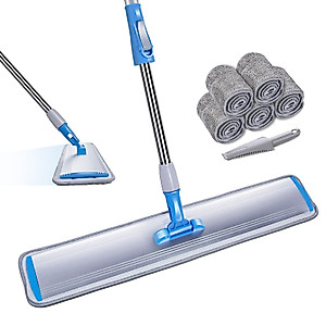 Masthome Commercial Wet Mop 24'' Large Microfiber Mop,Aluminum Flat Mop with Adjustable Stainless Steel for Wet and Dust Cleaning Heavy Duty Floor Mop with 5 Mop Pads and 1 Cleaning Scraper