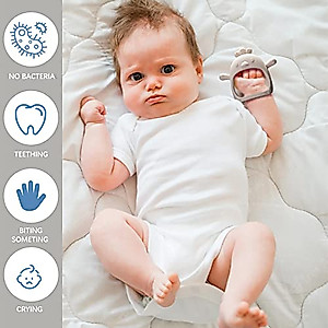 Silicone Baby Teether Toy .Dust-Proof Infants Chew Toys & Soothing Pacifier 2-in-1，Anti-Dropping Silicone Baby Wrist Teether Soothing Pacifier(1 Packs) Beige
