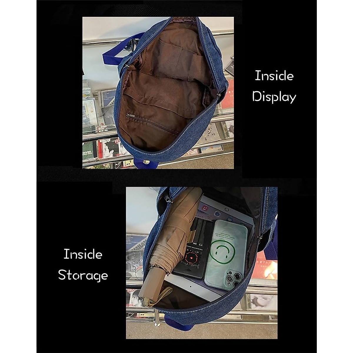 JHTPSLR Small Denim Backpack for Women Vintage Aesthetic Backpack Mini Denim Backpack Canvas Backpack Casual Daypack (Dark Blue)