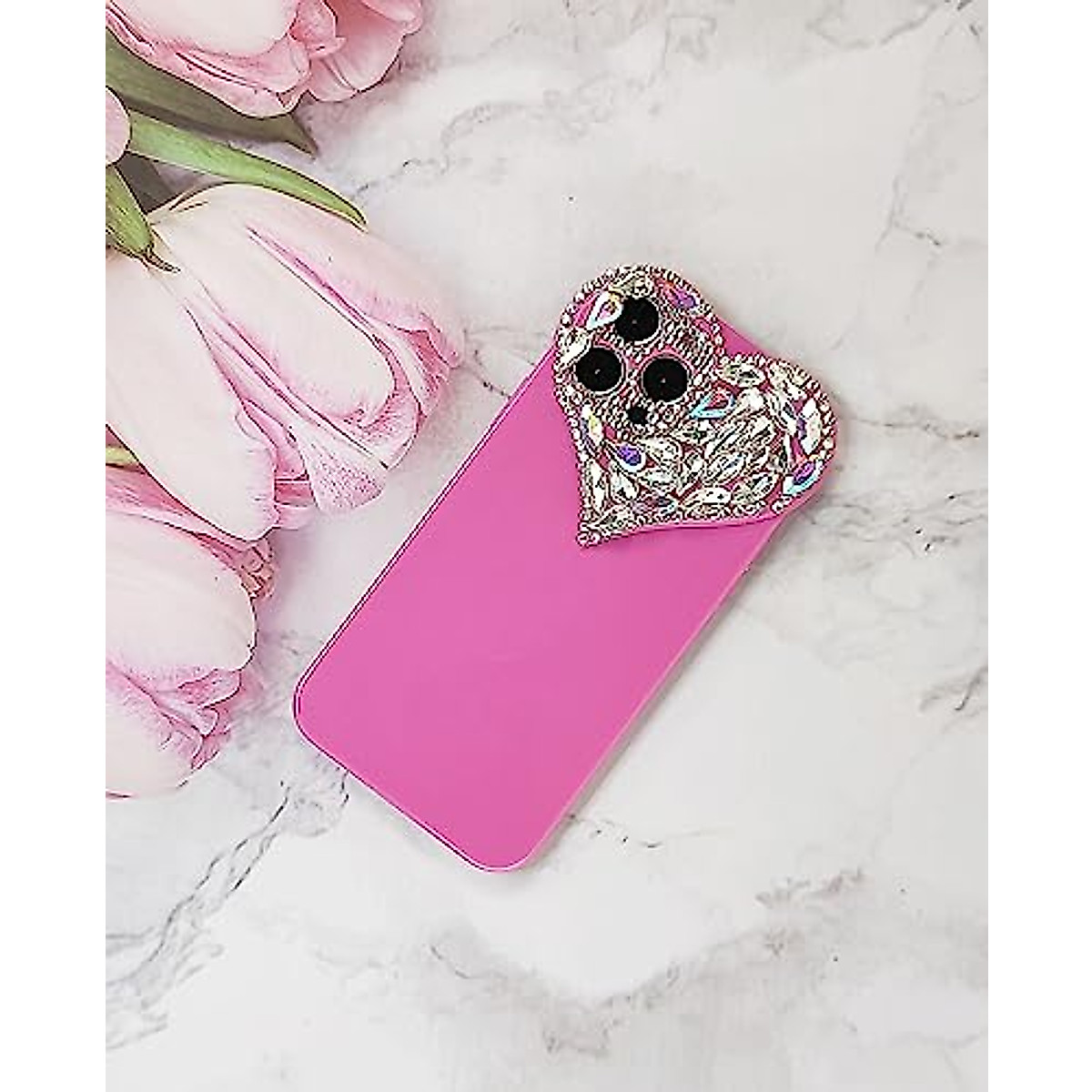 IAIYOXI Cute 3D Glitter 14 Pro Max Case, Sparkling Aesthetic Heart Gems Bling Case, Pretty Shine Colorful Diamond Soft TPU Bumper Case for Women Girl-Rose