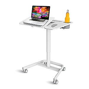 Mobile Adjustable Height Standing Desk - Rolling Laptop Desk Pneumatic Height Adjustable - Portable Workstation Computer Table Stand - Mini Standing Desk for Small Office Spaces