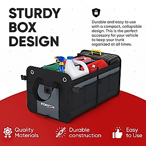 FORTEM SUV Trunk Organizer, Car Organizer, Collapsible Multi-Compartment Storage Bag for Car Accessories for Women Men, 1680D Oxford, Non Slip Bottom, Adjustable Straps, Soft Cover (65L)