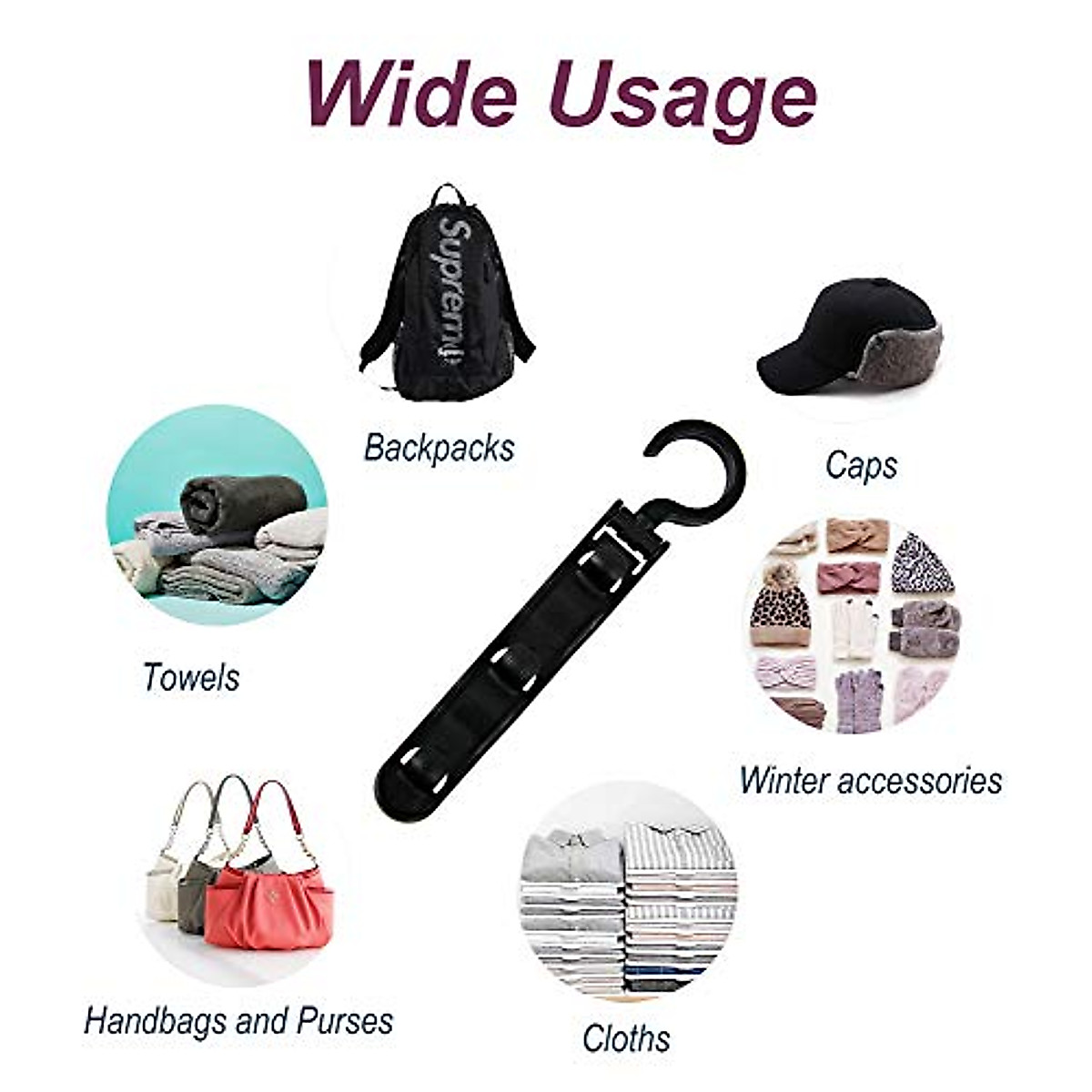 HOME-X Multifunctional Vertical Hanger, Closet Organizer, Space-Saving Shirt and Pants Hanger, Cascading Hooks for Hangers, 9 ½" L x 2" W x ¾ H, Set of 3, Black