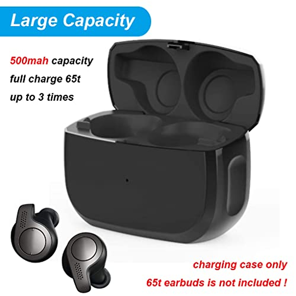 Charging Case Compatible with Jabra Elite 65t / Active 65t, Replacement Charger Case Protective Cover for Elite 65t, Active 65t Bluetooth Earbuds (Black)