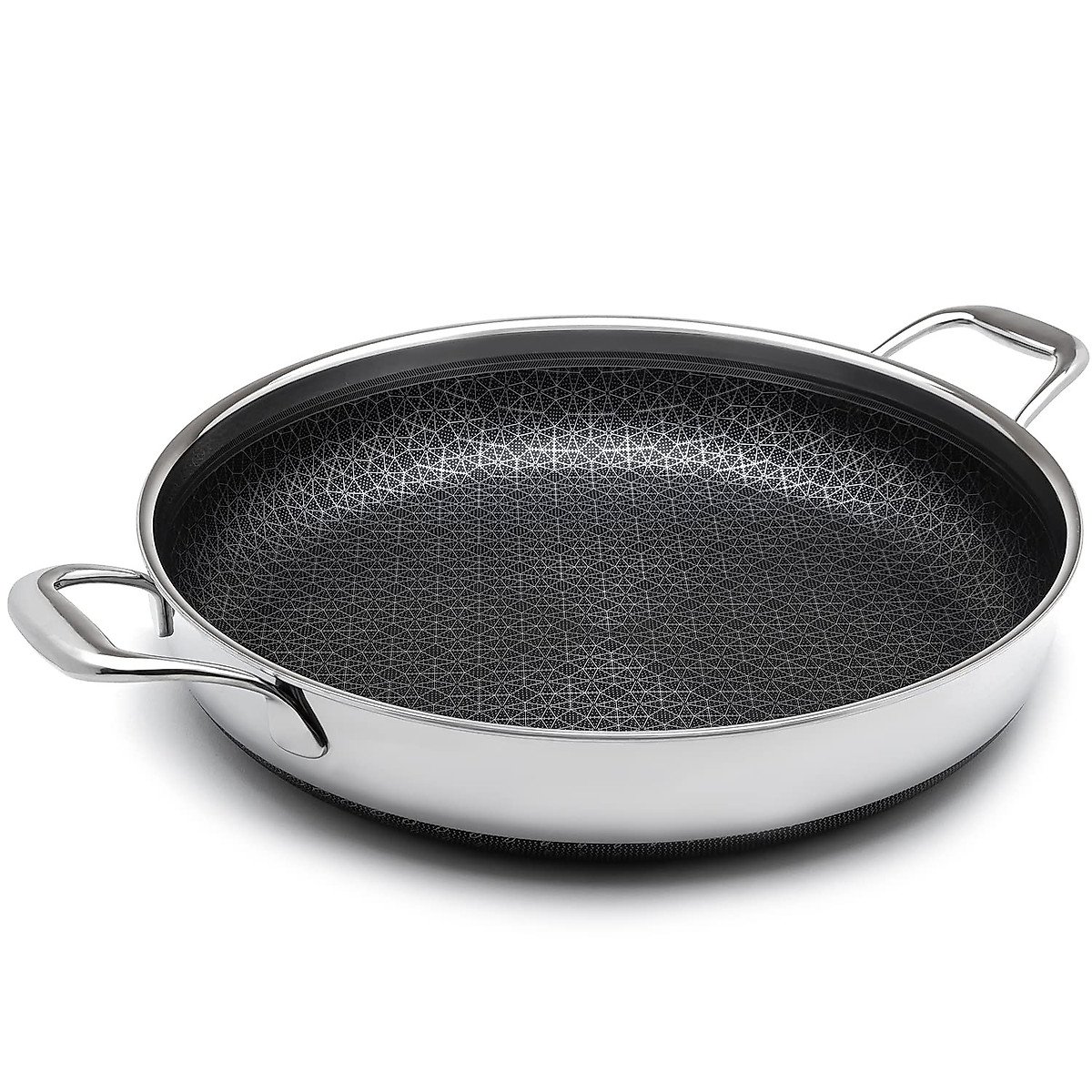 LIVWELL DiamondClad™ 14-inch Hybrid Nonstick Stainless Steel Frying Pan, Dishwasher Safe, PFOA-free – Silver/Black