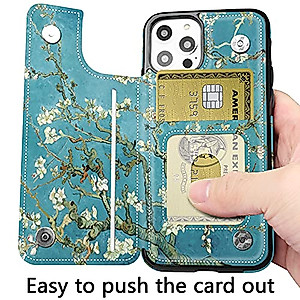 Hoofur iPhone 12 Case, Slim Fit Premium Leather iPhone 12 Pro Wallet Cases Card Slots Shockproof Folio Flip Protective Defender Shell for iPhone 12 Pro (6.1 inch) 2020 (Almond Blossom)