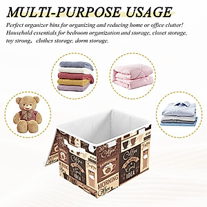 MFTJYO Storage Bin with Lid Coffee Cafe Foldable Storage Box Washable Fabric Storage Cubes Bin Organizer Basket Closet for Home Bedroom Closet Nursery Office