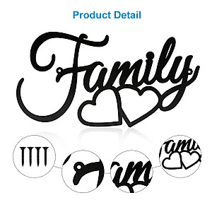 JIELISI Family Metal Wall Decor Sign Black Metal Family Word Wall Art Unique Steel Wall Decoration Hanging Decor for Living Room, Bedroom, Study, Kitchen, Garden