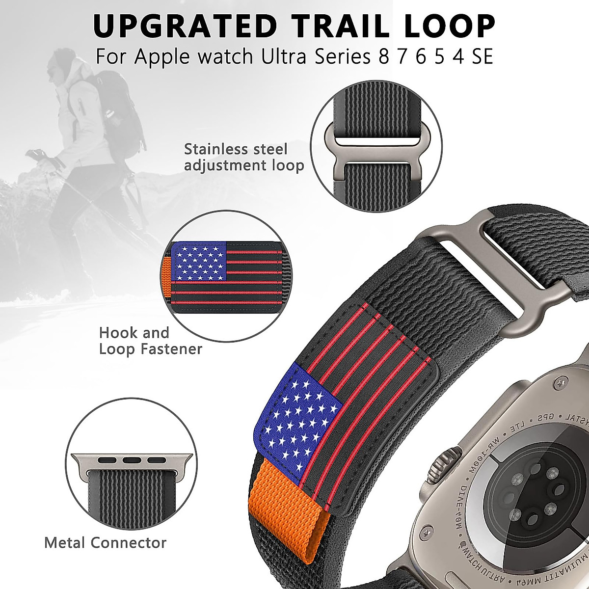 Trail Loop Nylon Band - Compatible with Apple Watch Ultra 2 Band 49mm 46mm 45mm 44mm 42mm 41mm 40mm 38mm Men Women,Rugged Braided Elastic Weave Sport Strap for iWatch Ultra Series 10/9/8/7/6/SE/5/4/3