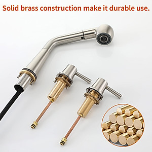 RULIA Kitchen Faucet, 2 Handles Kitchen Sink Faucet, 3 Holes Sink Faucet, Pull Out Kitchen Faucets, Bar Kitchen Faucet, Brushed Nickel, Stainless Steel, RB1060