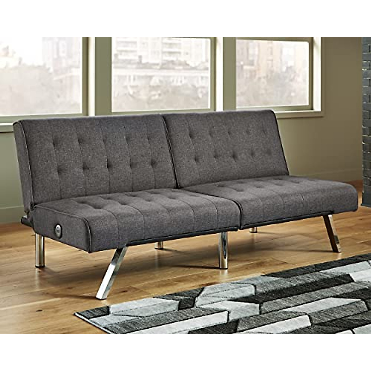 Signature Design by Ashley Sivley Modern Tufted Flip Flop Futon Sofa Bed, Dark Gray