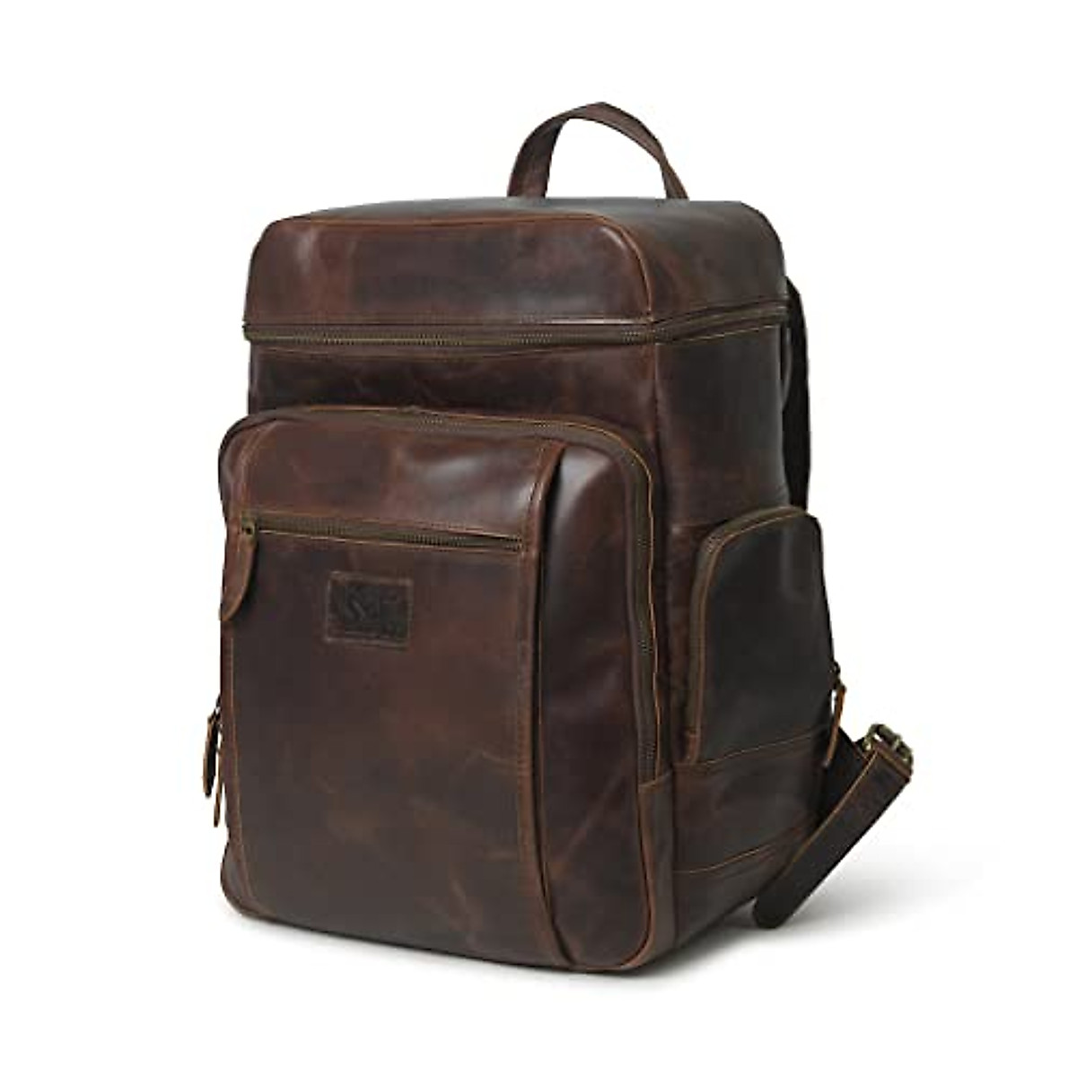 Timester laptop travel backpack for men full frain leather large backpack for highschool. Brown