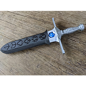 Slice and Dice Dice Sword Holder with 7 Polyhedral Role Playing Dice | DND RPG D&D Dungeons and Dragons, Black Embossed
