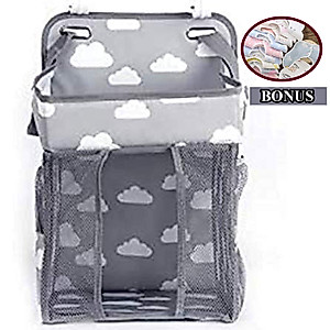 SC Printing World Hanging Diaper Caddy Organizer with Bibs Changing Table Diaper Stacker for Crib Storage, Playard and Nursery Organisation