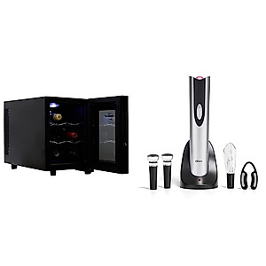 Koolatron 6 Bottle Wine Cooler (16L) and Oster Electric Wine Opener Kit with Aerating Pourer, Vacuum Stoppers and More