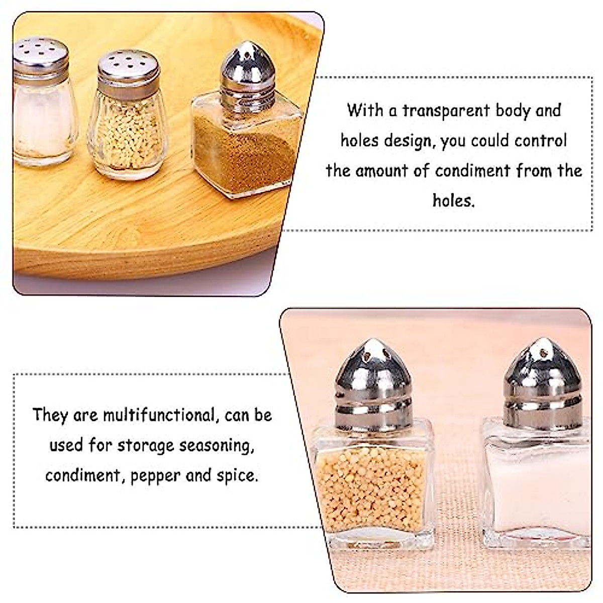 Glass Containers with Lids Small Salt and Pepper Shakers, Mini Glass Seasoning Jars Glass Cube Body Shakers for Wedding, Party, Restaurant, Beach Vacation Home Kitchen Supplies