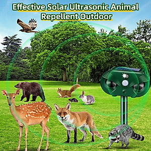 2 Pack Solar Animal Repeller Ultrasonic Cat Repellent Outdoor, Deer Repellent Devices with Motion Sensor, Safe Animal Deterrent to Repel Deer Cat Rabbit Dog Coyote Raccoon Squirrel Skunk for Yard