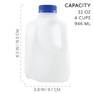 Cornucopia 32oz Plastic Jugs (6-Pack); 1-Quart / 32-Ounce Bottles with Caps for Juice, Water, Sports and Protein Drinks and Milk, BPA-Free