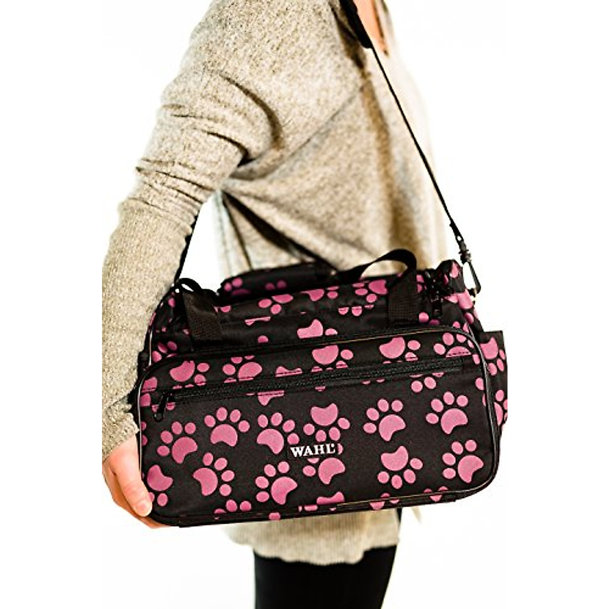 WAHL Professional Animal Travel Tote Bag with Zipper, Berry Paw Print Design (#97764-400), 9 Inches -Berry