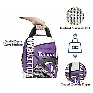 zaaprintblanket Custom Name Lunch Bag For Men Women Personalized Volleyball Purple White Cooler Lunch Box Portable with Name for Gift Workout Camping