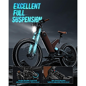 eAhora P5 Plus Electric Bike for Adults, 28MPH 750W(MAX 1000W) 48V 20Ah Long Range Removable Battery Ebike, 7 Speed Electric Mountain Bike, 24 * 4.0'' Fat Tire Electric Bike, Full Suspension