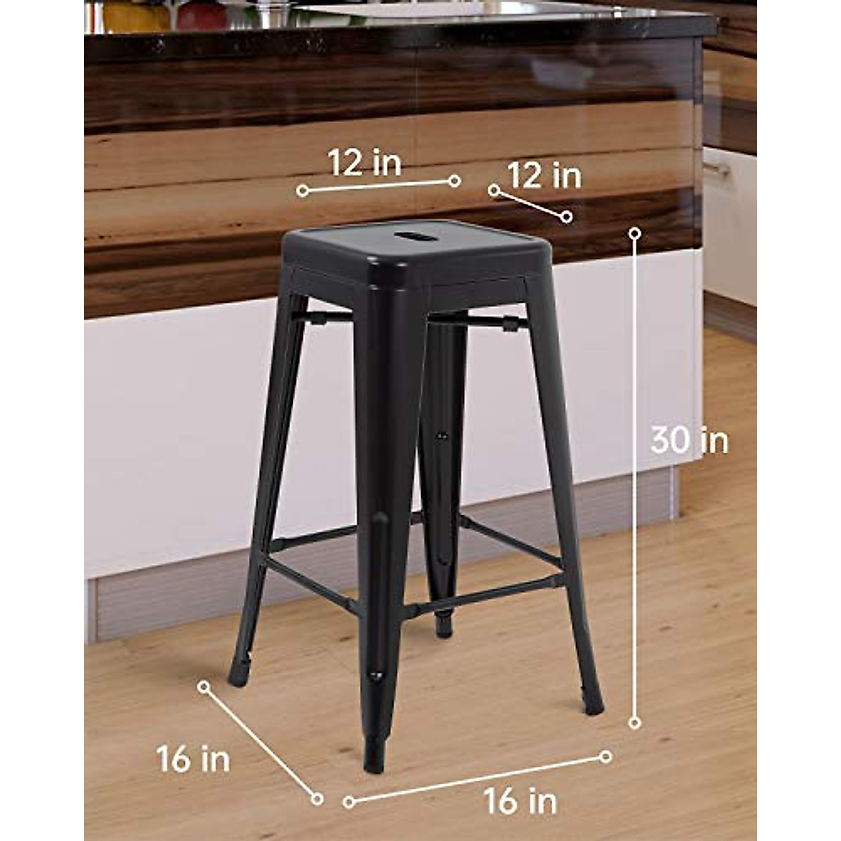 FDW Metal Bar Stools Set of 4 Counter Height Barstool Stackable Barstools 24 Inch 30 Inch Indoor Outdoor Patio Bar Stool Home Kitchen Dining Stool Backless Bar Chair (Black, 30")