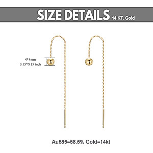 14K Solid Gold Ball Dangle Earrings for Women, Dainty 4mm Yellow Gold Ball Threader Drop Earrings Jewelry on Birthday, Anniversary