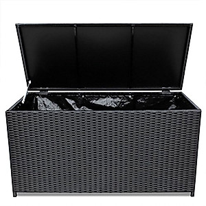 INLIFE Garden Storage Box,Poly Rattan Storage Cabinet with Lining,Garden Organizer for Patio, Lawn, Backyard, Outdoor 59"x19.7"x23.6"