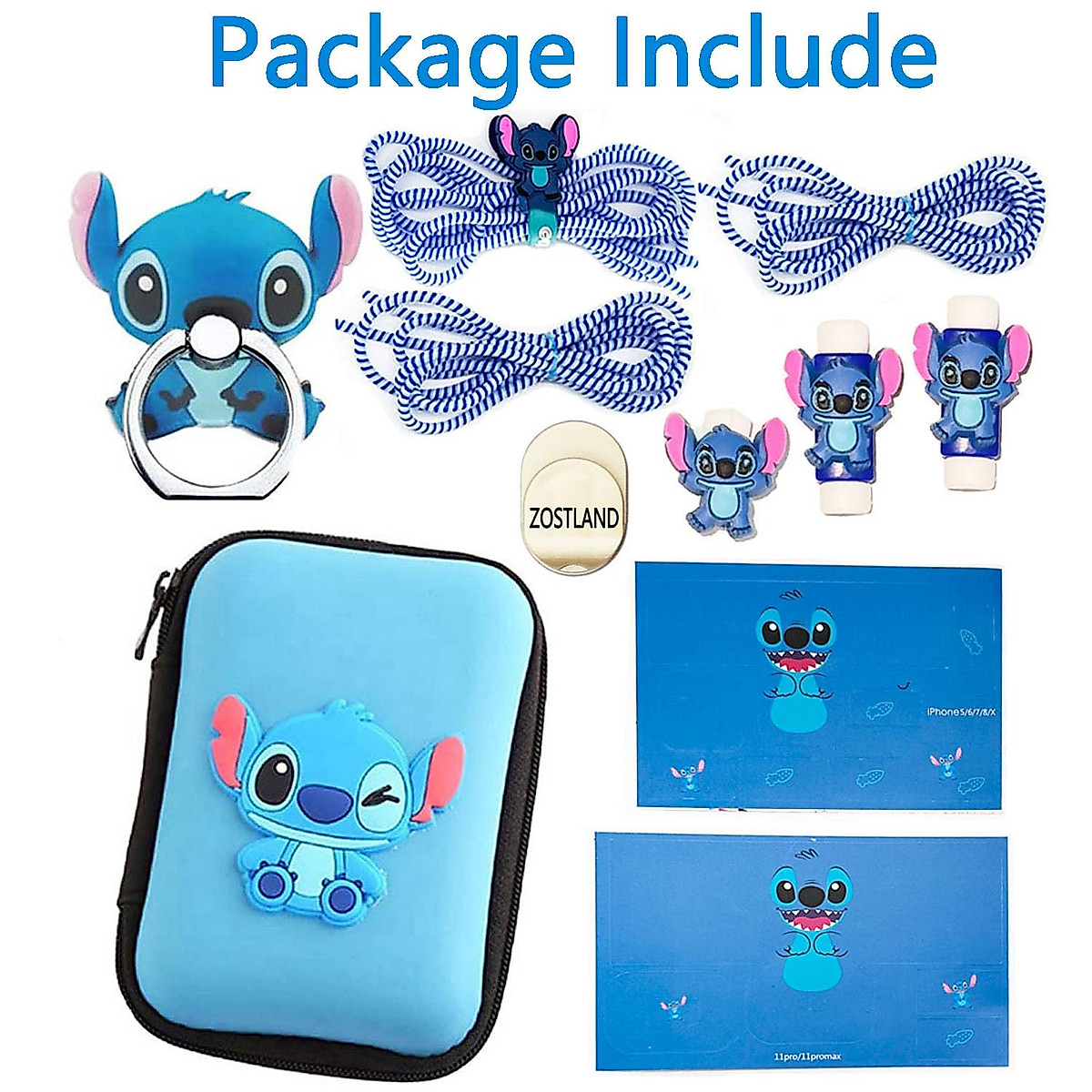 ZOSTLAND Blue ET Monster Set DIY Protectors Phone Ring Data Cable 5W 18W 20W USB Charger Data Line Earphone Wire Saver Protector Compatible iPhone 7 8 Plus X 11 12 13 14 15 Max iWatch (Upgrade Alien)