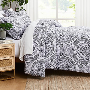 Southshore Fine Living, Inc. Twin Extra Long Comforter Set, Down Alternative Boho Bedding Set, Paisley Print Bedspread, Boho Comforter Twin/XL Size with Matching Pillow Sham, Pure Melody Black