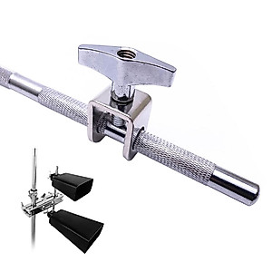 TUOREN Double Rows Cowbell Clamp Straight Rod Bass Drum Hoop Mount Cowbell Holder Up or Down Adjustment Percussion Cowbell Mount Rod Accessories
